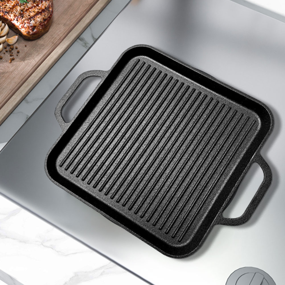 [Seriena.my] 11in Cast Iron Griddle Pan Reversible Square Grill Plate ...