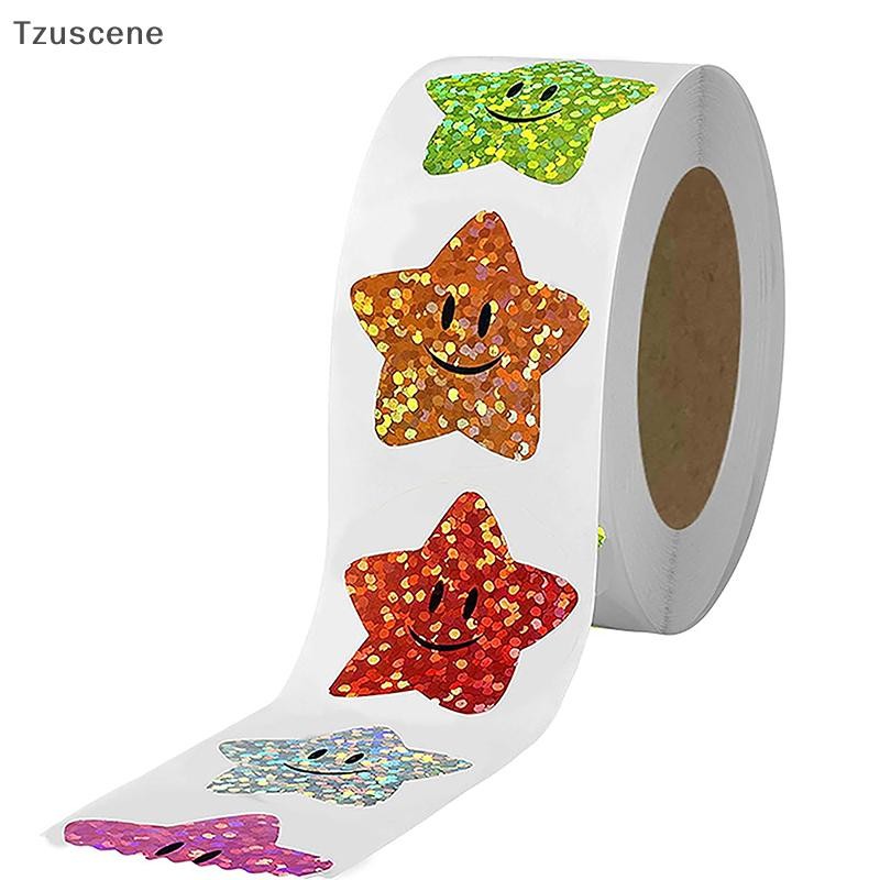 [Tzuscene] 500pcs Colorful Smiling Face Star Reward Stickers Adhesive ...