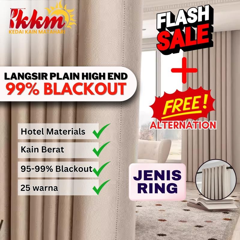 KKM Classic Plain 99% Blackout Curtain Ring Eyelet/ Langsir Siap Jahit ...