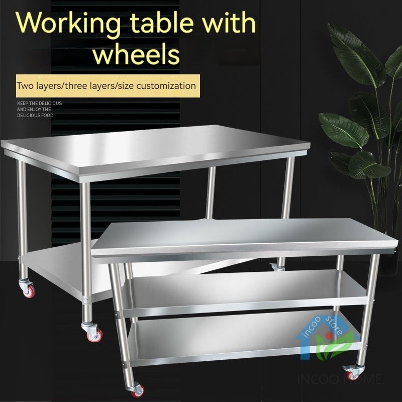 With wheels/ WORK TABLE STAINLESS STEEL/150CM(5FT)/180CM(6FT) Stainless ...