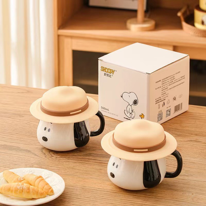 [Ready Stock] Genuine Snoopy Ceramic Mug with Lid Coffee Cup Water Cup ...