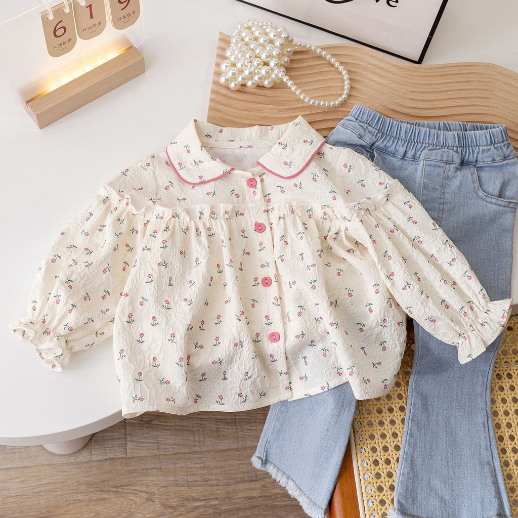 Kids Top Girl Cotton Shirt Floral Top Cardigan Shirt Baby Collar Shirt ...