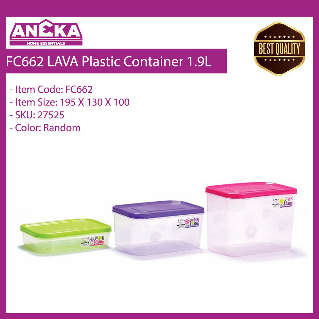 FC662 LAVA Plastic Container 1.9L - Multipurpose Storage Food Container ...