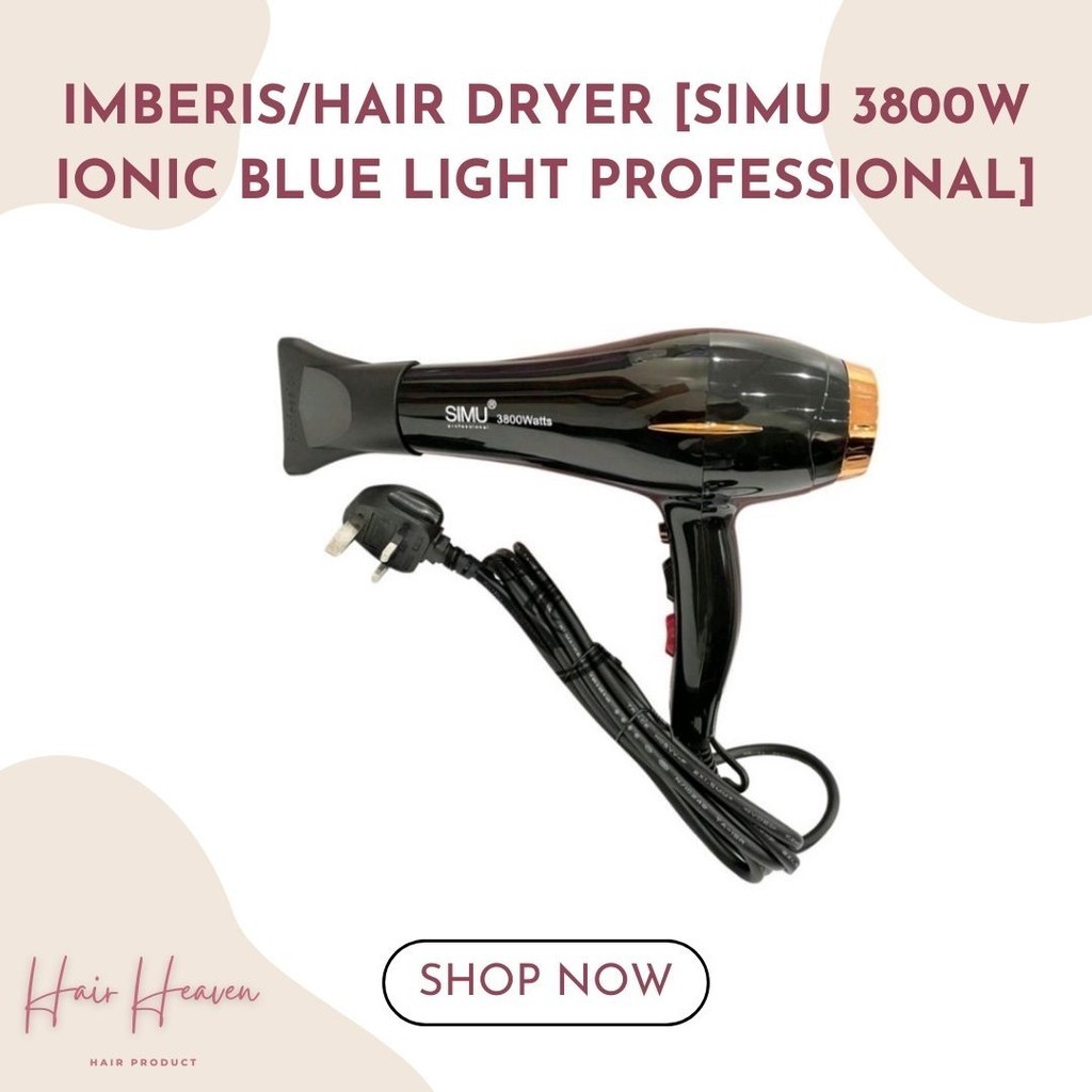 IMBERIS/HAIR DRYER (SIMU 3800W IONIC BLUE LIGHT PROFESSIONAL) | Shopee ...