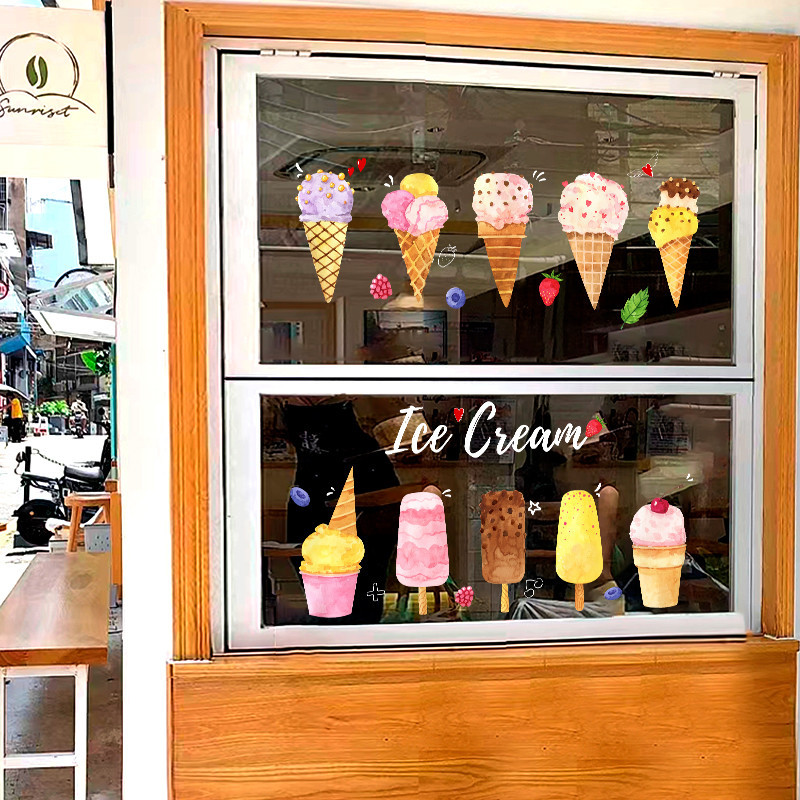 Ice Cream Ice Cream Milk Tea Shop Decorative Glass Door Sticker Tea ...