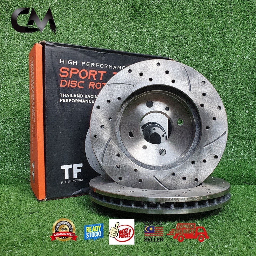ORIGINAL TF SLOTTED & DRILLED DISC ROTOR PROTON WIRA 1.6 1.8 / PUTRA 1. ...