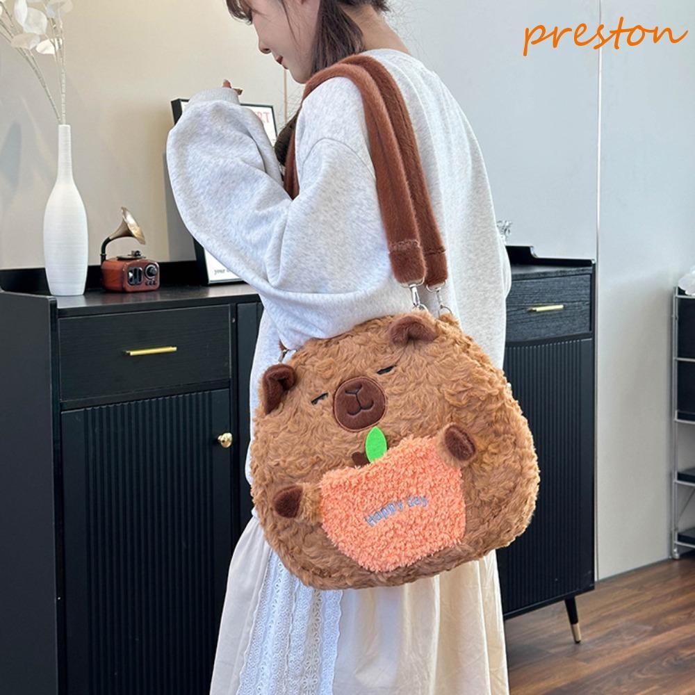 PRESTON Capybara Plush Shoulder Bag, Cartoon Animal Removable Strap ...