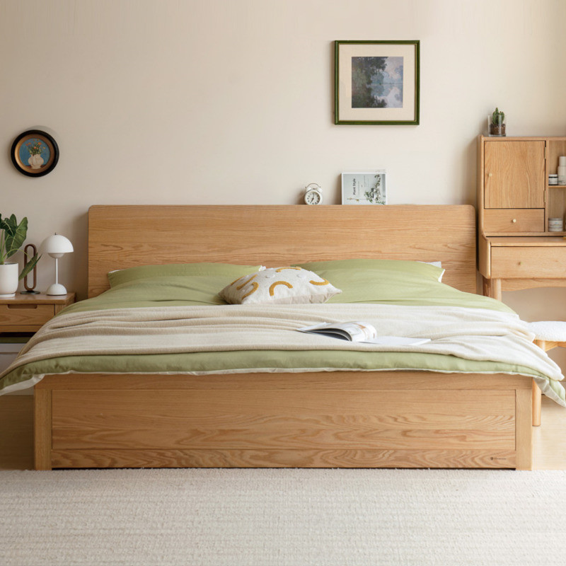 Solid Wood Double Bed Simple Modern Wood Style Oak Box Bed Nordic ...
