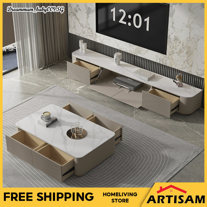 ARTISAM Solid Wood TV Console Floor-Standing Rock Slabs TV Cabinet Tv Console Cabinet TV Cabinet ...
