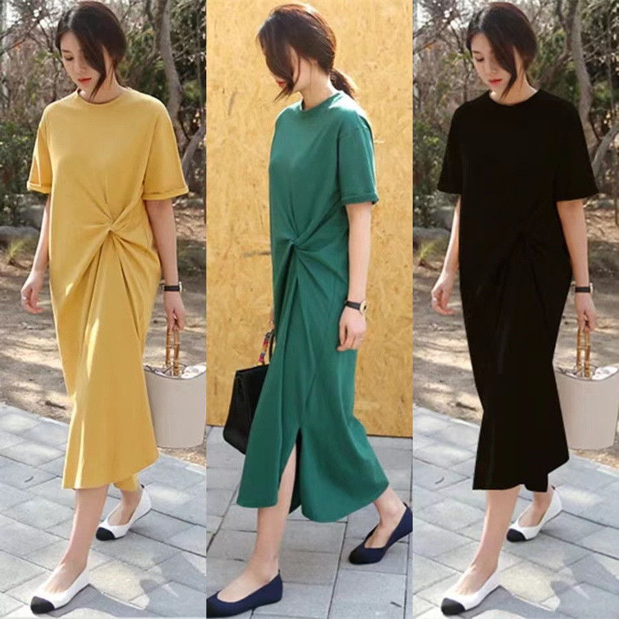 【WJZ】Women's Korean Korean style large size loose knee-length dress【T16 ...
