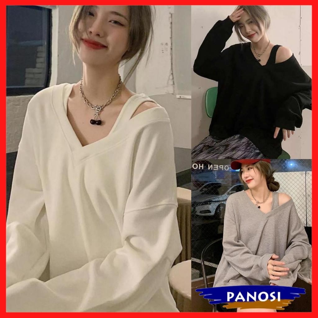 Loose-fitting off-the-shoulder sweater sweatshirt, beautiful cotton ...
