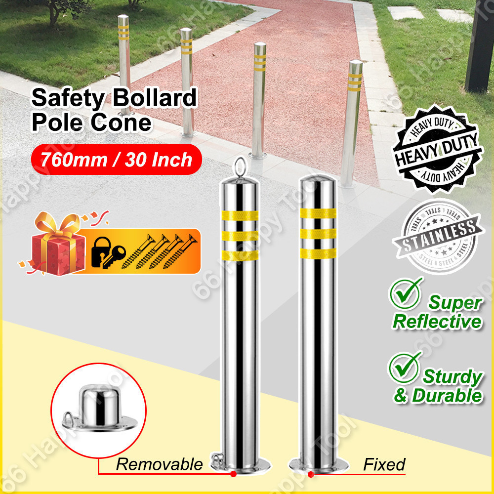 30 Inch (76cm) HD Stainless Steel Safety Bollard Pole Cone Fixed ...