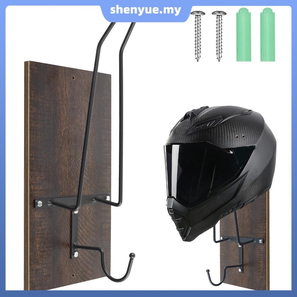 Motorcycle Helmet Holder Wall Mount Helmet Rack with Hook Wooden Helmet ...