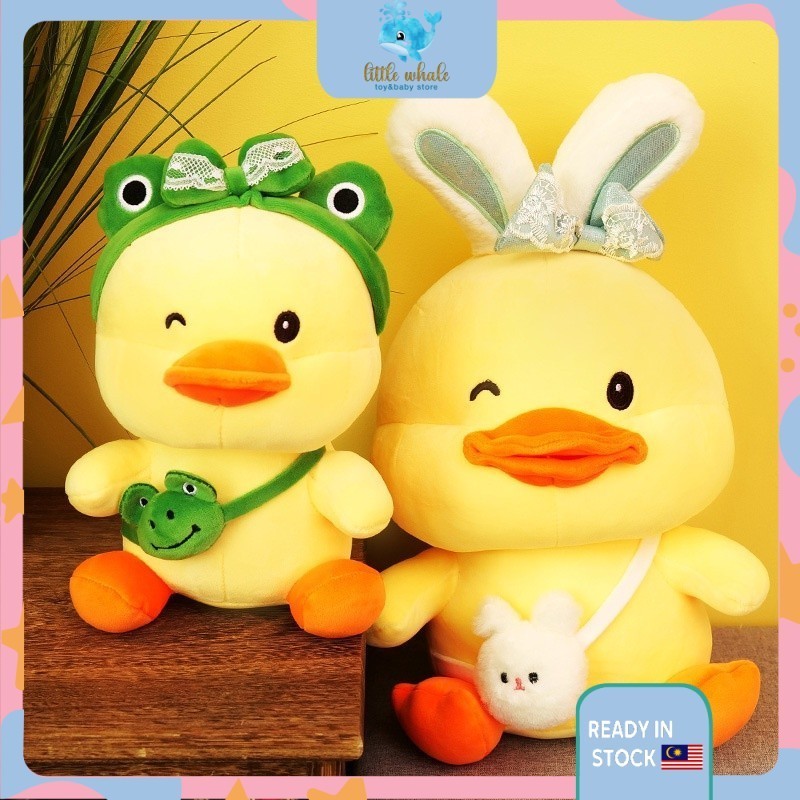 🐳Duck Plush Toys With Rabbit Frog Hat Bag Duck Doll Big Yellow Duck ...
