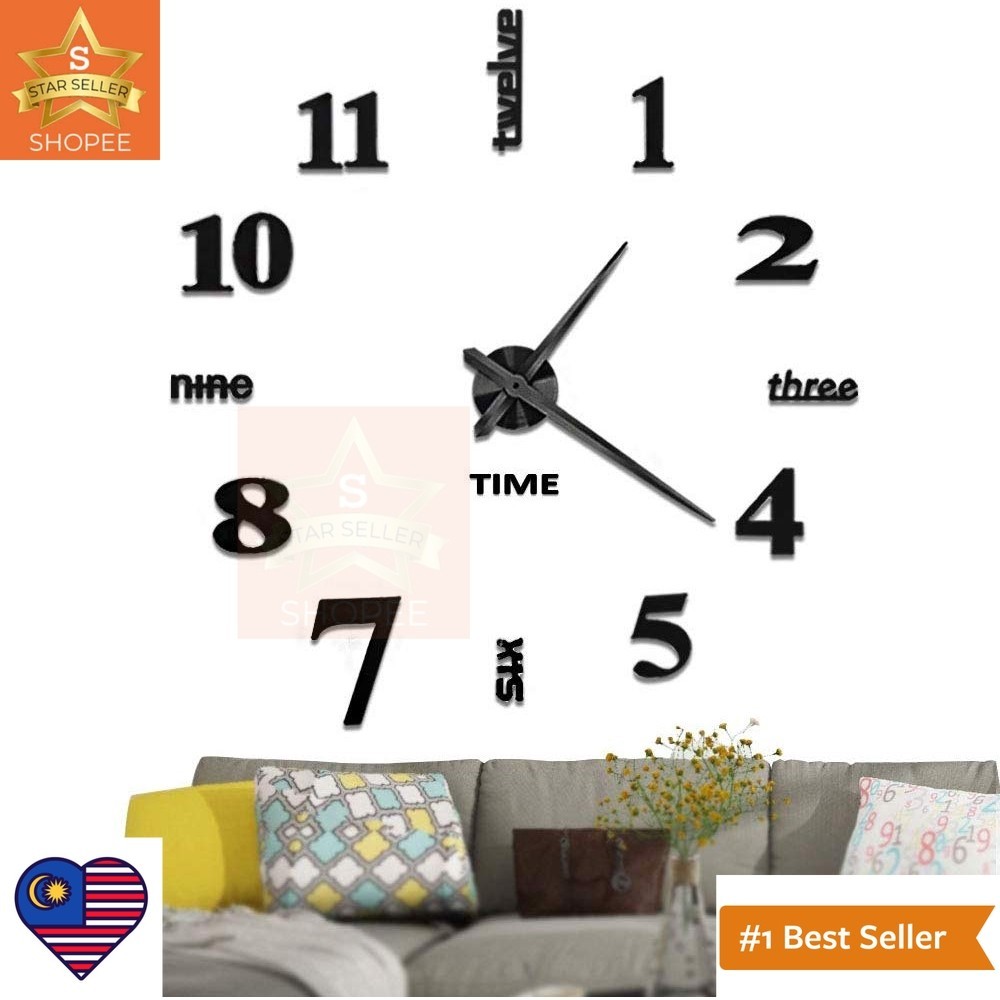 (MW)3D Large Wall Clock,Modern DIY Wall Clock with Mirror Numbers ...