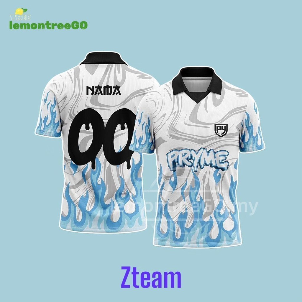 Custom Shirt Printing Name PRYME Baju Putih Biru Retro Collar Jersey ...