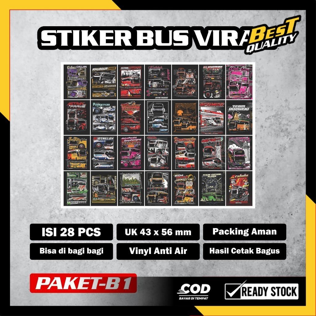 Viral Bus Sticker V1 Contents 28 PCS CAN BE SOLD AGAIN - Waterproof ...
