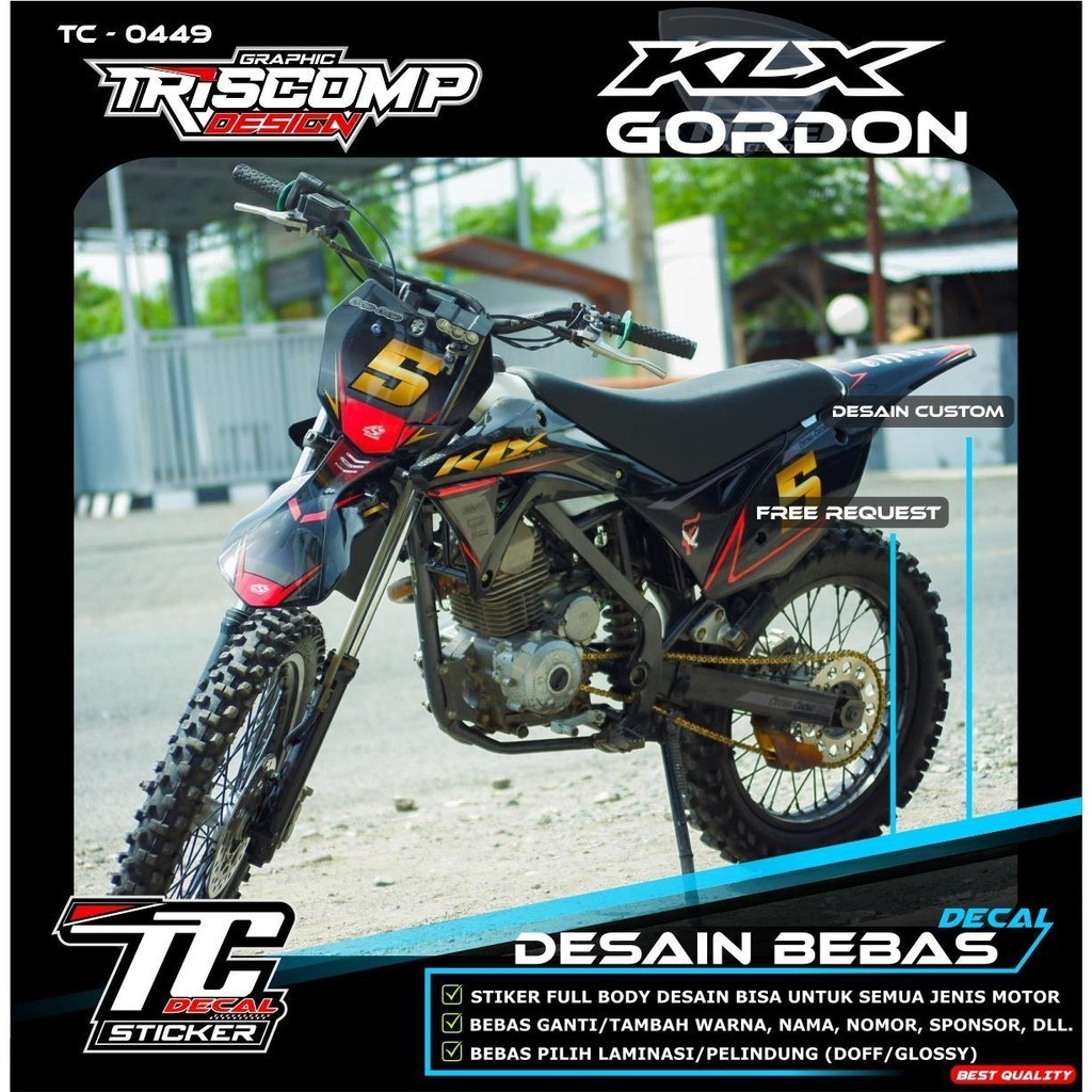 HITAM Sticker Decal motor Gordon Simple Motif racing supermoto custom ...