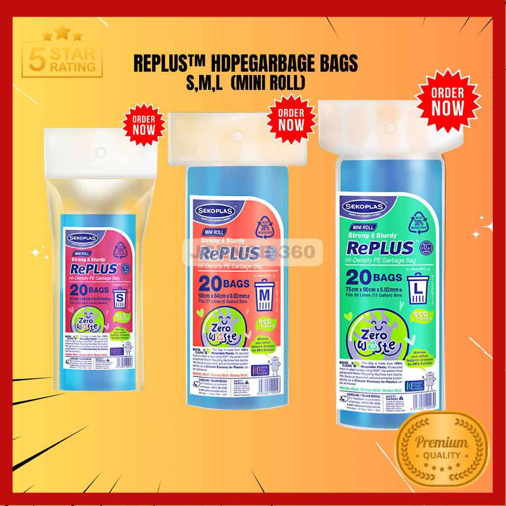SEKOPLAS RePlus Mini Roll HDPE Garbage Bag / Rubbish Bag / Beg Sampah ...