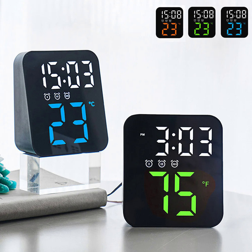 Voice Control Alarm Clock Temperature LED Digital Clocks Night Mode 12 ...