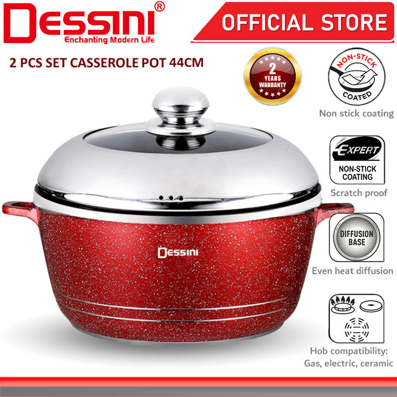 DESSINI ITALY 44CM Casserole Die Cast Aluminium Non Stick Pot Bowl Pan ...