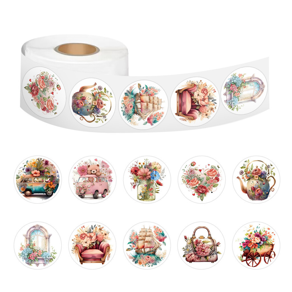 500 Stickers/Roll Book Flower Plant Stickers Cute Children DIY Luggage ...