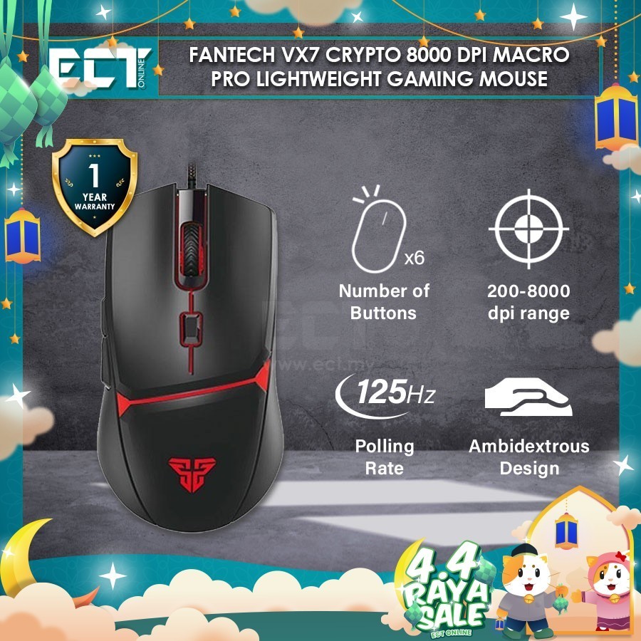 Fantech VX7 Crypto 8000 DPI Macro Pro Lightweight Gaming Mouse ...