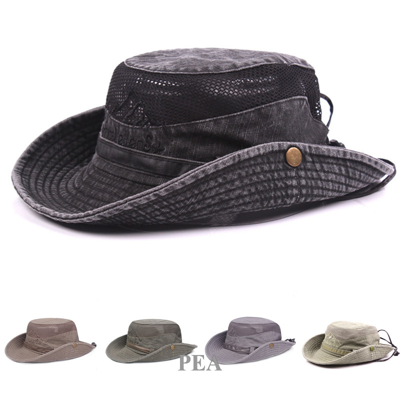 PEA Summer Mesh Breathable Retro Cotton Bucket Hat Panama Jungle ...