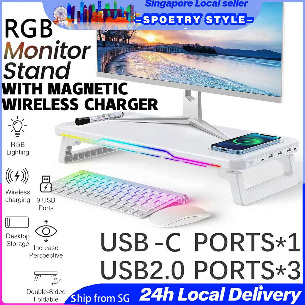 【SG】RGB Monitor Stand monitor Riser with USB Hub 3*USB 2.0 +1*Type C ...
