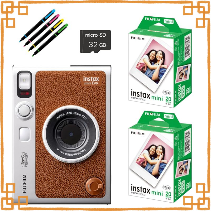 Fujifilm Instax Mini Evo Hybrid Instant Camera Bundle (Brown ...
