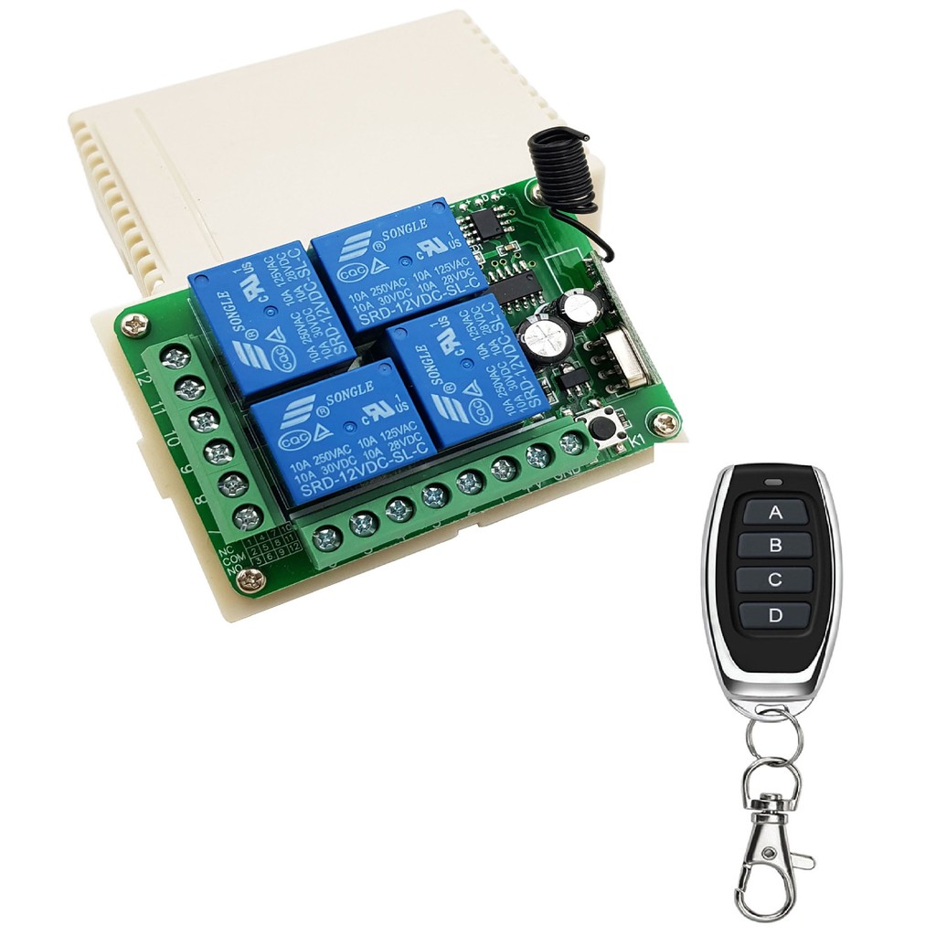 4-channel 12V 10A 433Mhz remote control switch set with 4-button ABCD ...