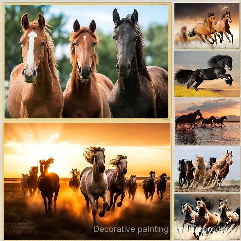 Running Horse Poster,Wild Animals Horse Canvas Painting,Prints Wall Art ...