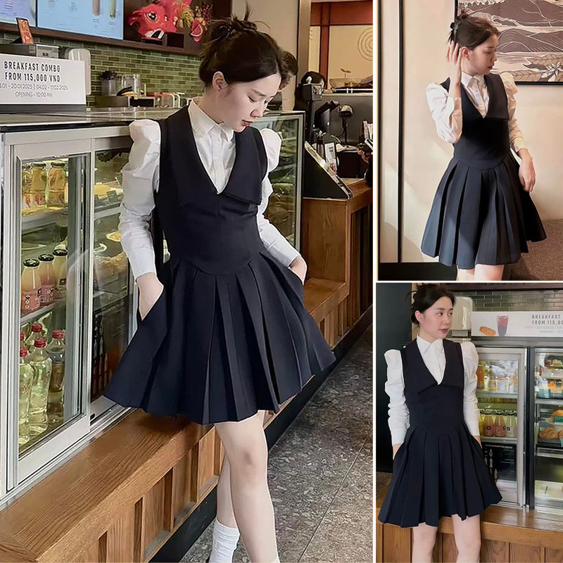 Zara Inspired 25 Spring V Neck Dress French Elegant Pleated One Piece ...