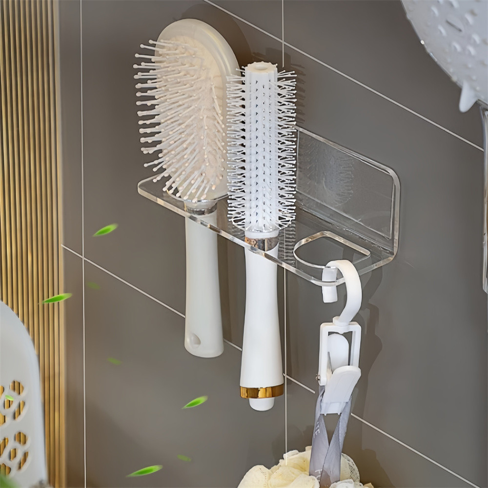 Acrylic Hair Brush Holder for Bathroom Adhesive Hair Tool Organizer ...