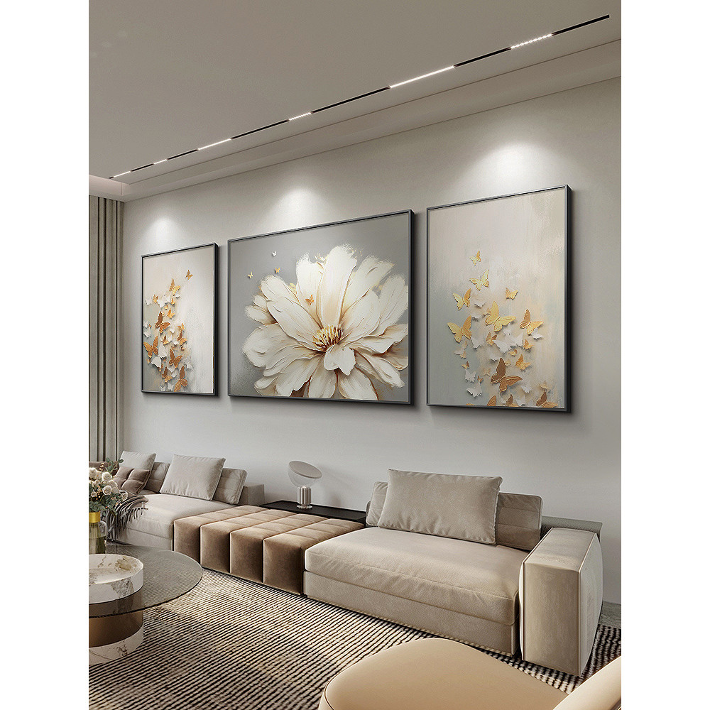 2024 Gaya Krim Rama-Rama Baharu Lukisan Gantung Ruang Tamu Sofa Latar ...