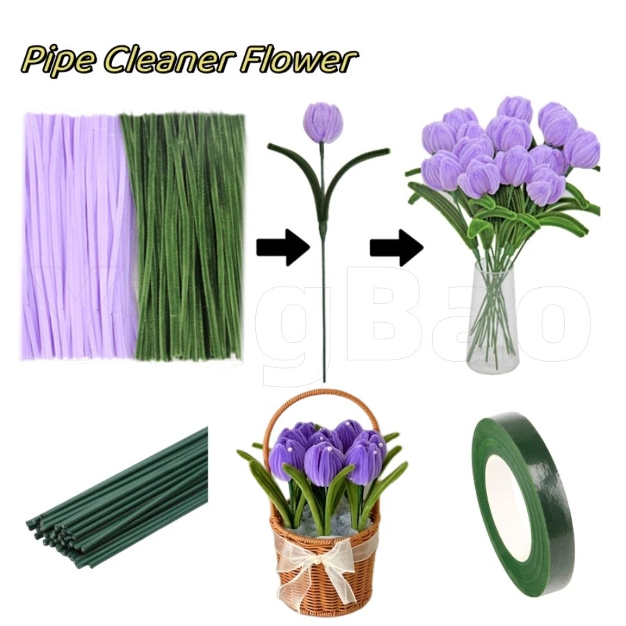 100Pcs pipe cleaners flowers kit,pipe cleaners, DIY Chenille Stems ...