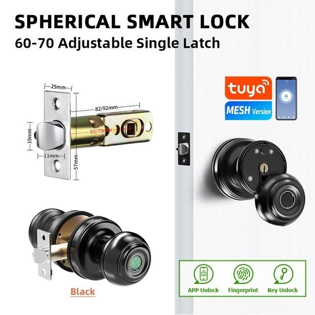 Bluetooth Round Knob Smart Lock with Biometric Fingerprint, Cylindrical ...