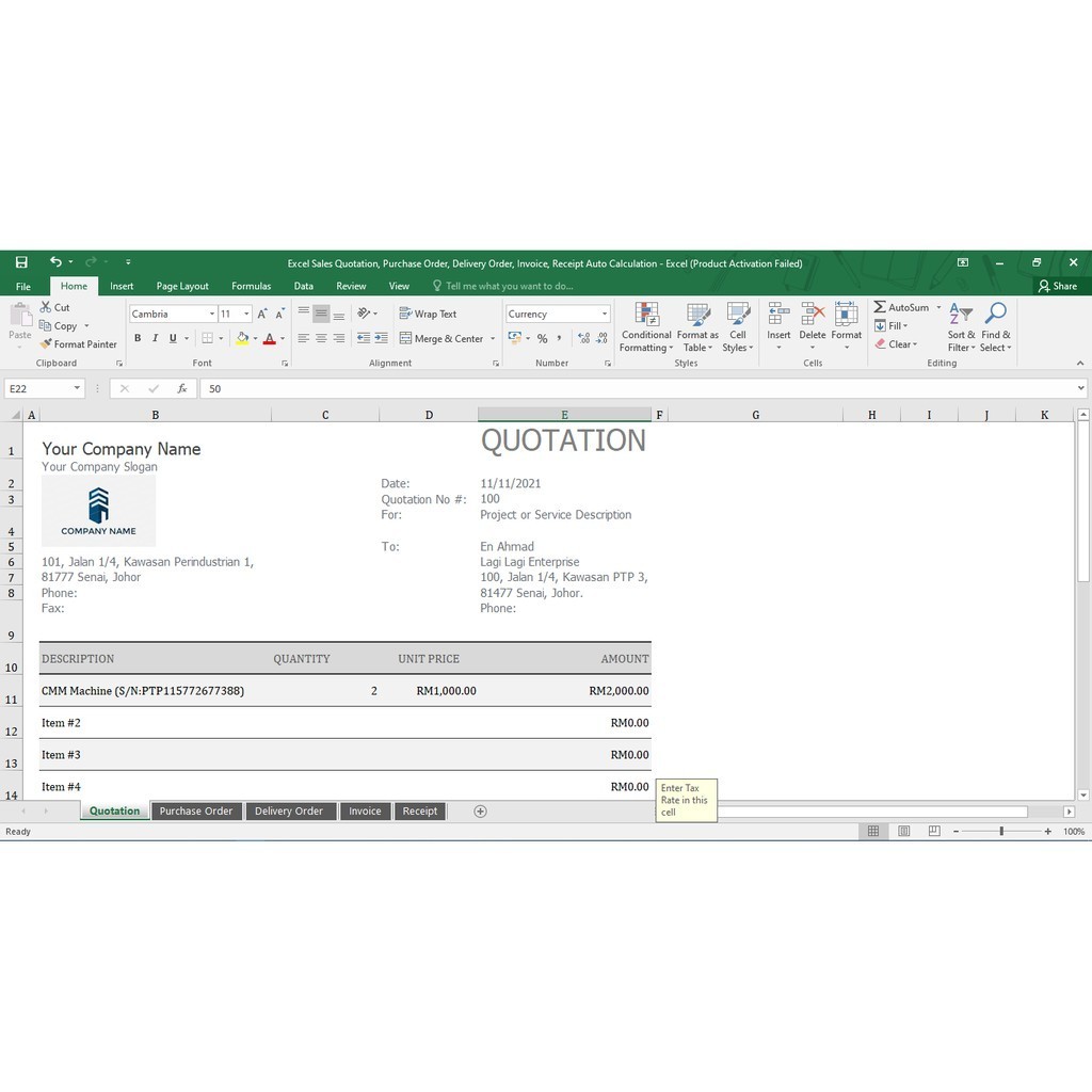 JGD Excel Template Quotation, Purchase Order, Invoice, Delivery Order ...