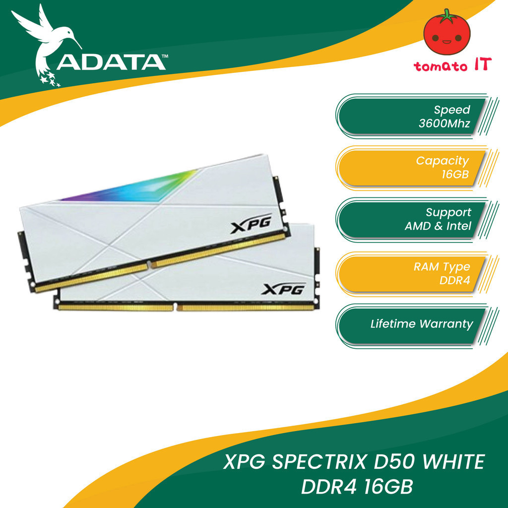 ADATA XPG Spectrix D50 RGB 32GB(2x16GB Kits) 3600MHz DDR4 LongDimm PC ...