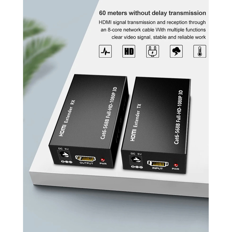 1080P HDMI Extender 60M over Cat5e Cat6 Ethernet IP TCP up to 60M HDMI ...