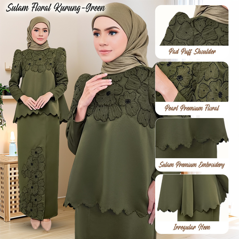 Sulam Floral Baju Kebarung Hitam Baju Kurung Moden Baju Raya Sulam 2025 ...