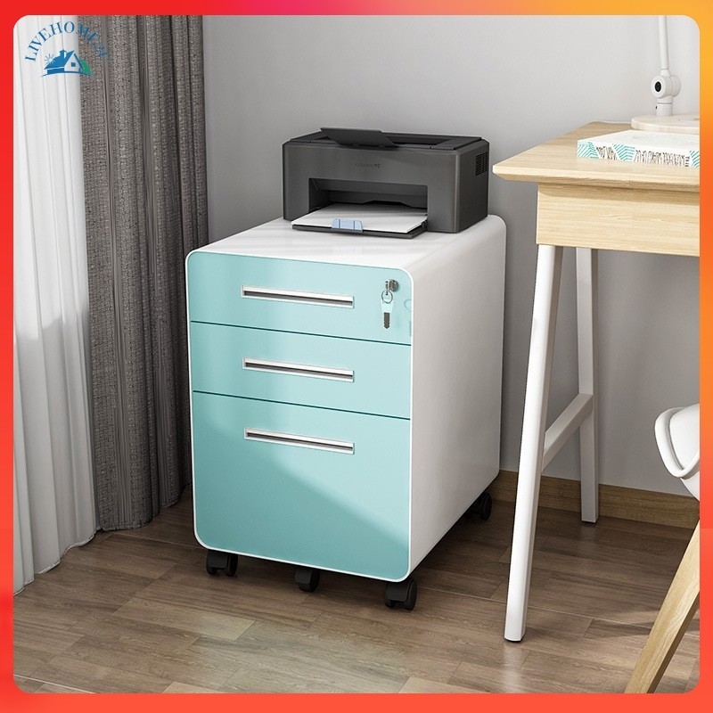 Office File Cabinet with Lock Movable Three Drawers Storage Cabinet ...