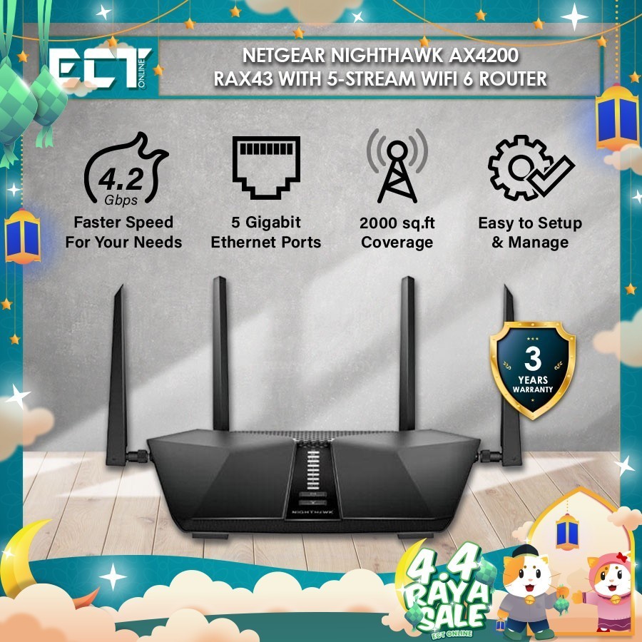 Netgear Nighthawk AX4200 RAX43 with 5-Stream WiFi 6 Router | Shopee ...
