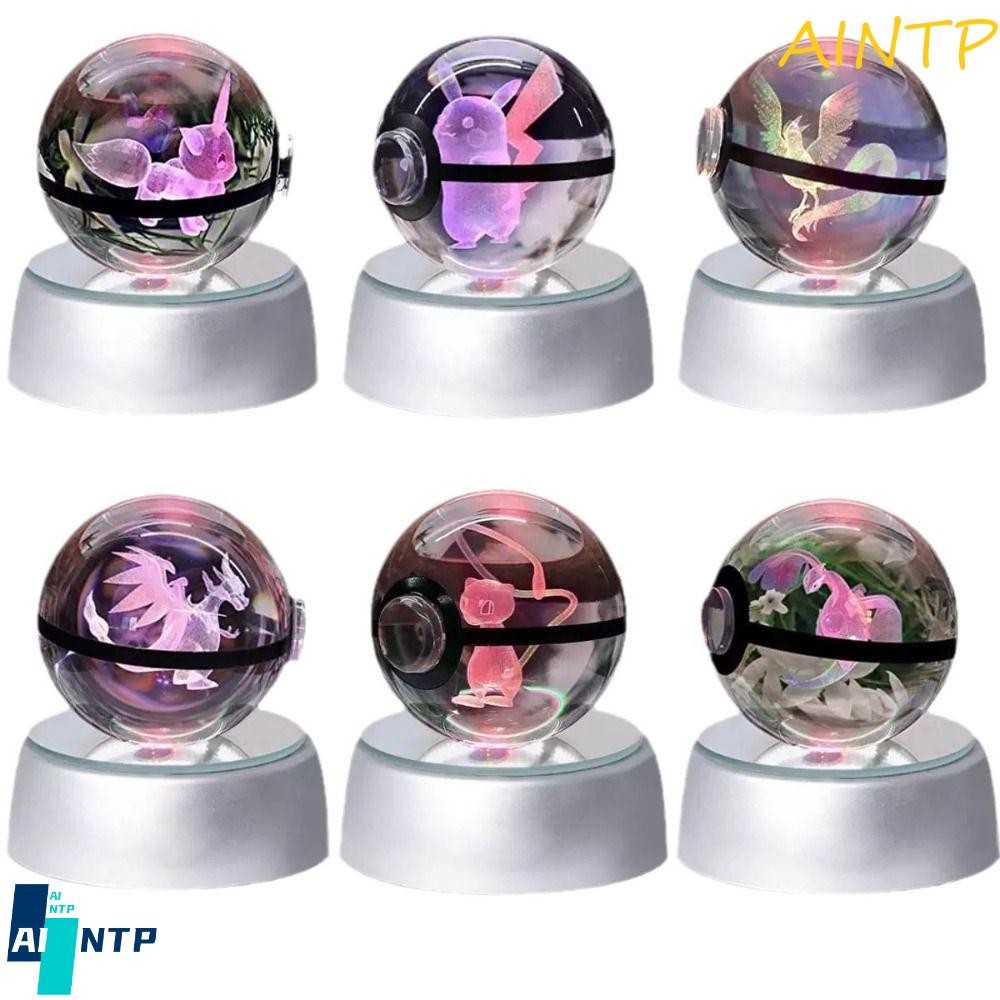 AINTP Pikachu Glass Ball, Gengar Mew Night Light 3D Crystal Ball ...