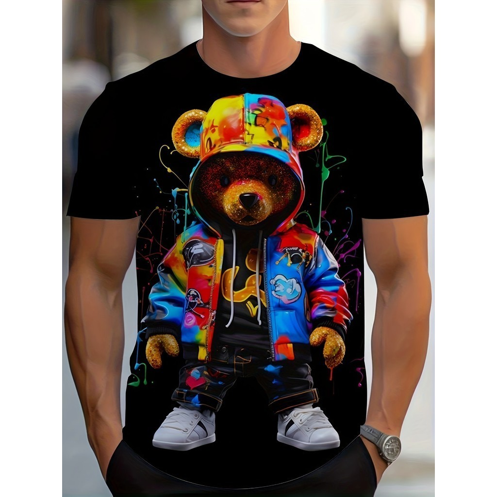 2025 New Style 3D Printed Graffiti Bear Pattern Street Wear T-Shirt ...
