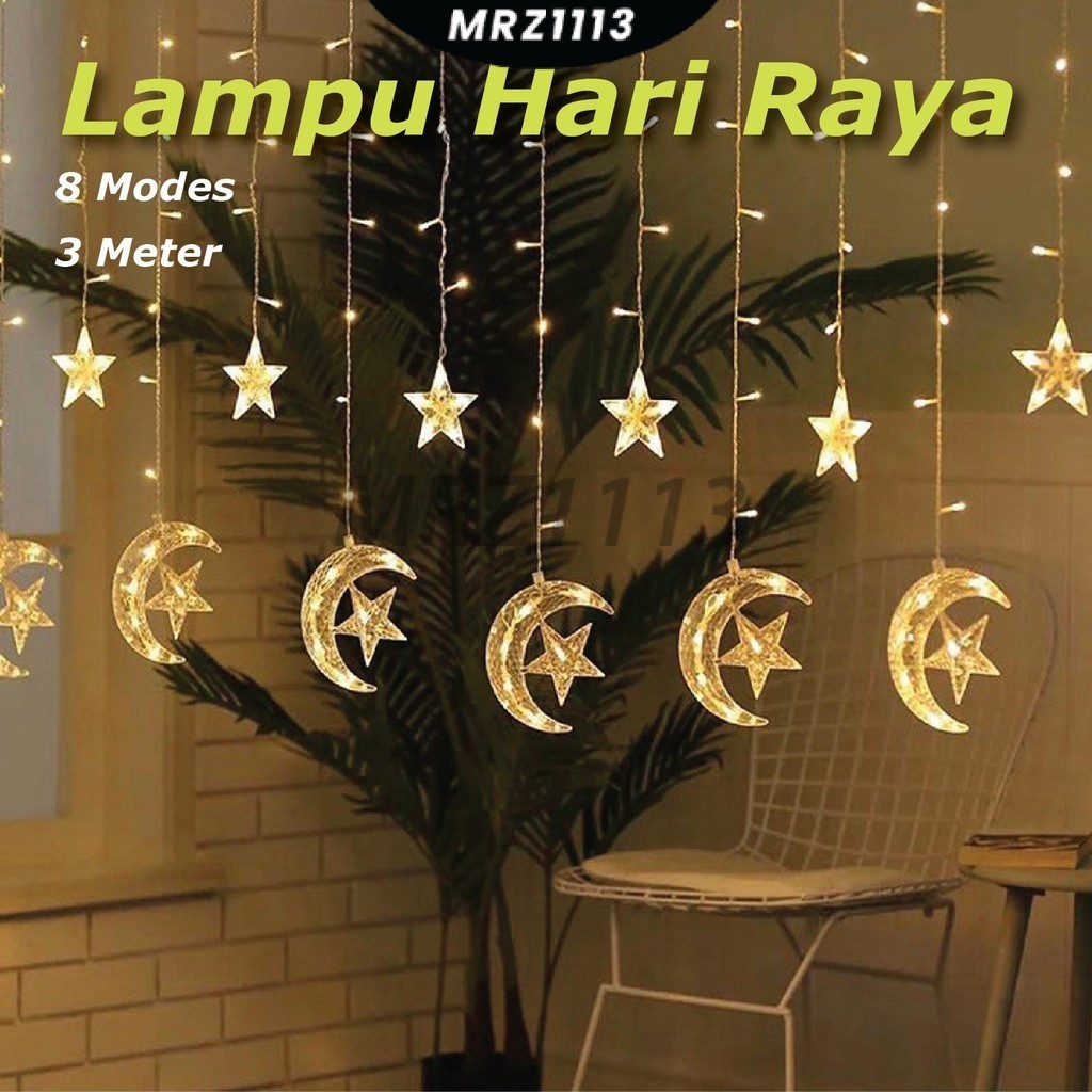 Lampu Raya Moon Star lamp 3M Curtain Fairy Light Lampu Haisan Led Light ...