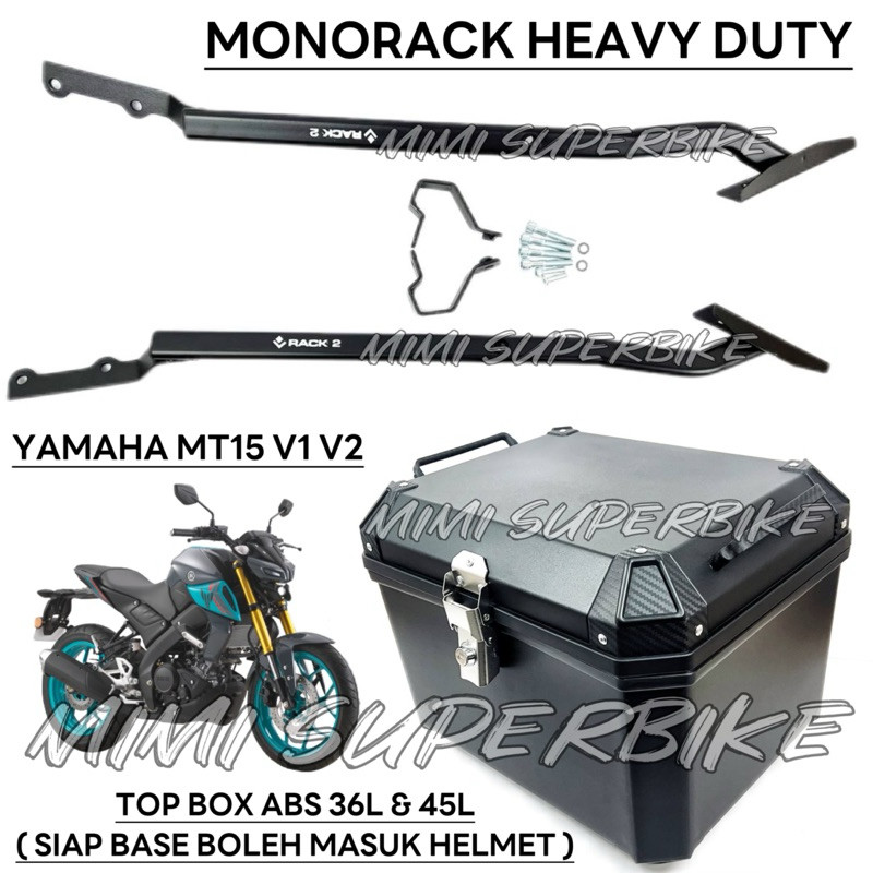 YAMAHA MT15 V1 V2 MONORACK HEAVY DUTY & TOP BOX ABS TANKER 36L 45L RACK ...