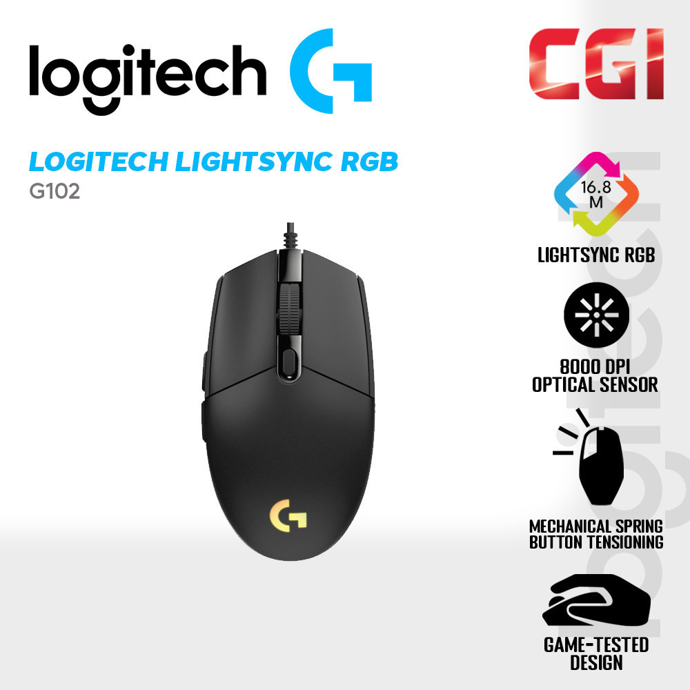 Logitech G102 Lightsync RGB 6 Button Wired Gaming Mouse - Black (910-005802) | Shopee Malaysia