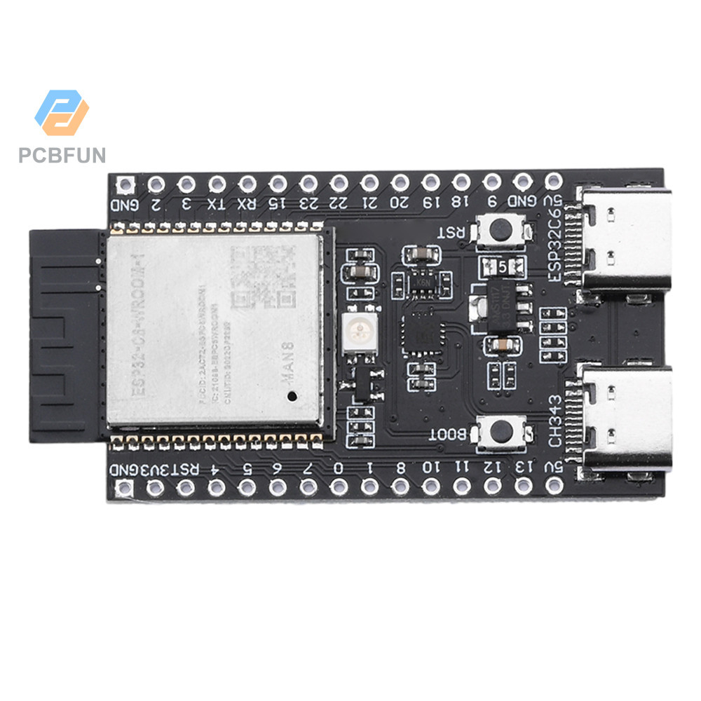 Pcbfun ESP32-C6 WiFi Bluetooth Development Board Core Board Onboard ESP32-C6-WROOM-1 Module Dual ...