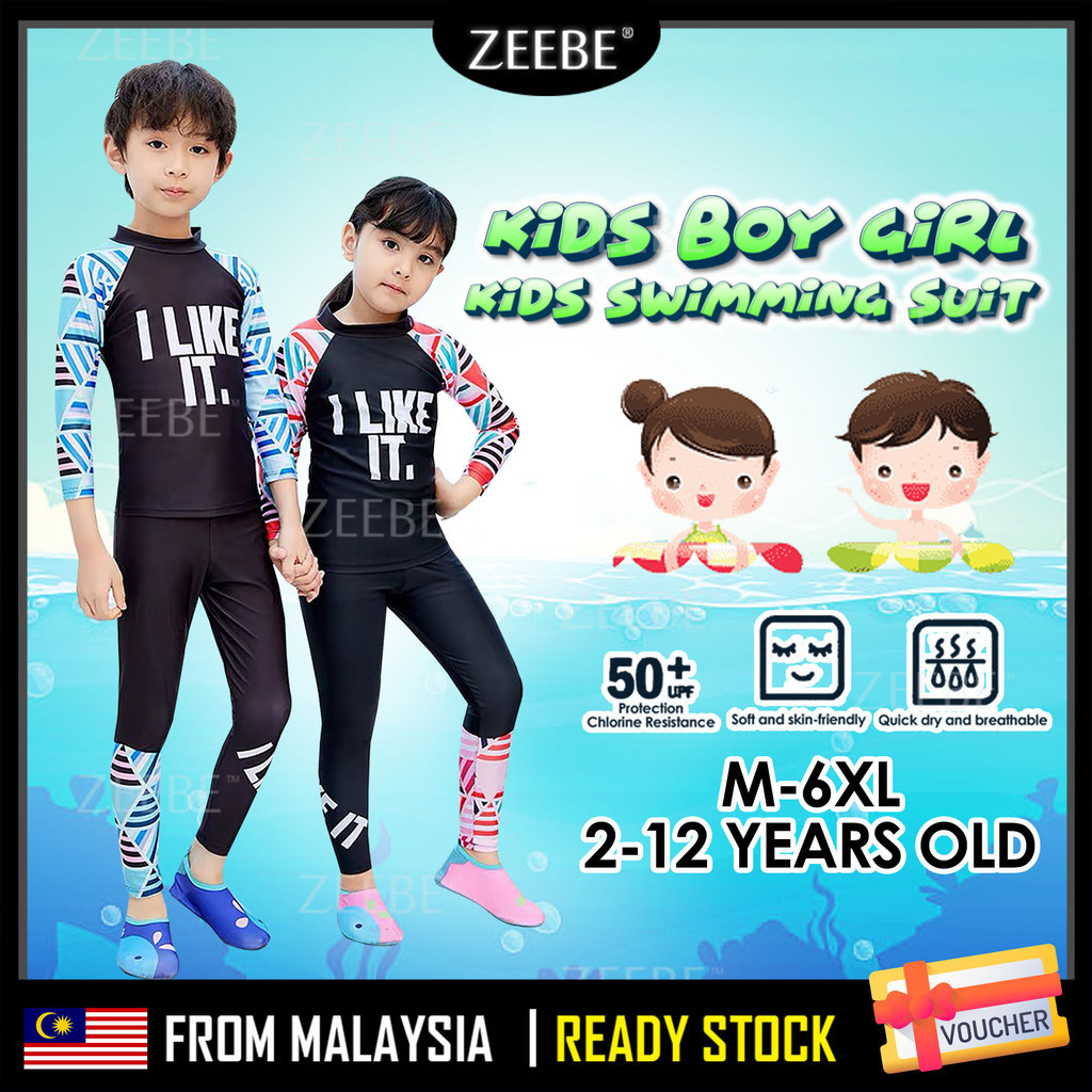 ZEEBE Kids Boy Girl Swimming Suit Swimsuit Long Sleeve Long Pants ...